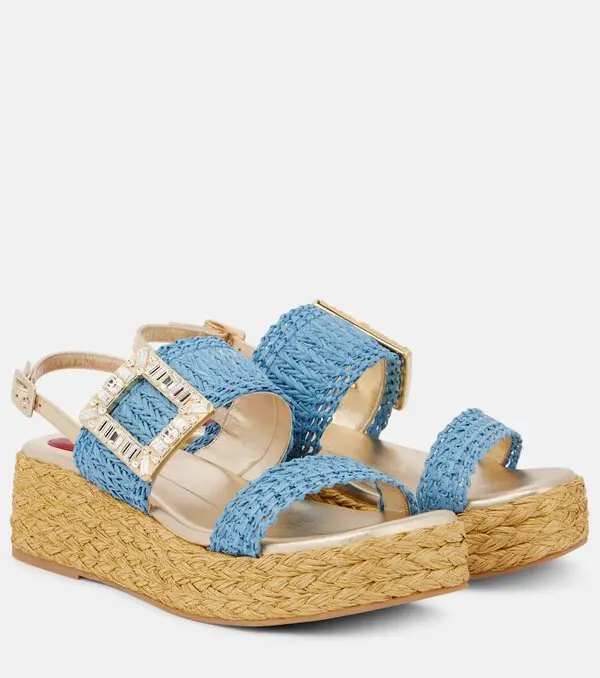 ROGER VIVIER Espa 60 Raffia Platform Slingback Sandals - Blue
