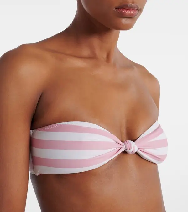SAME Knotted Striped Bandeau Bikini Top