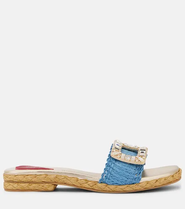 ROGER VIVIER Espa Embellished Raffia Slides - Blue