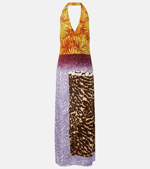 Dries Van Noten Printed Halterneck Maxi Dress - Multicoloured
