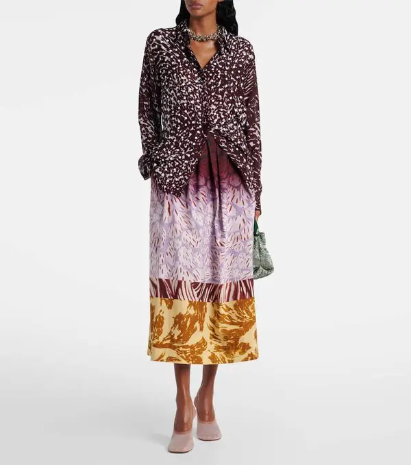 Dries Van Noten Printed Cotton Maxi Skirt