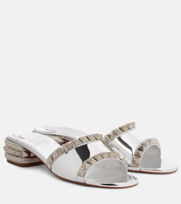 CHRISTIAN LOUBOUTIN Pyramule 30 Mirrored Leather Mules - Silver