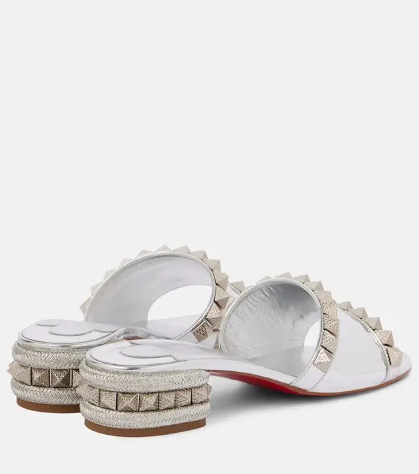 CHRISTIAN LOUBOUTIN Pyramule 30 Mirrored Leather Mules - Silver