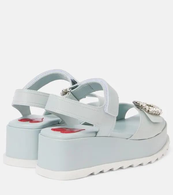 ROGER VIVIER Embellished Leather Platform Sandals - Blue