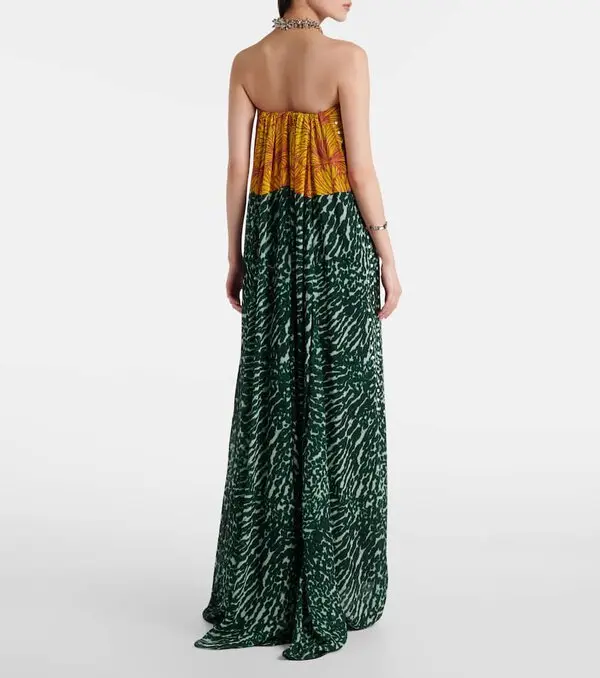 Dries Van Noten Printed Strapless Georgette Gown