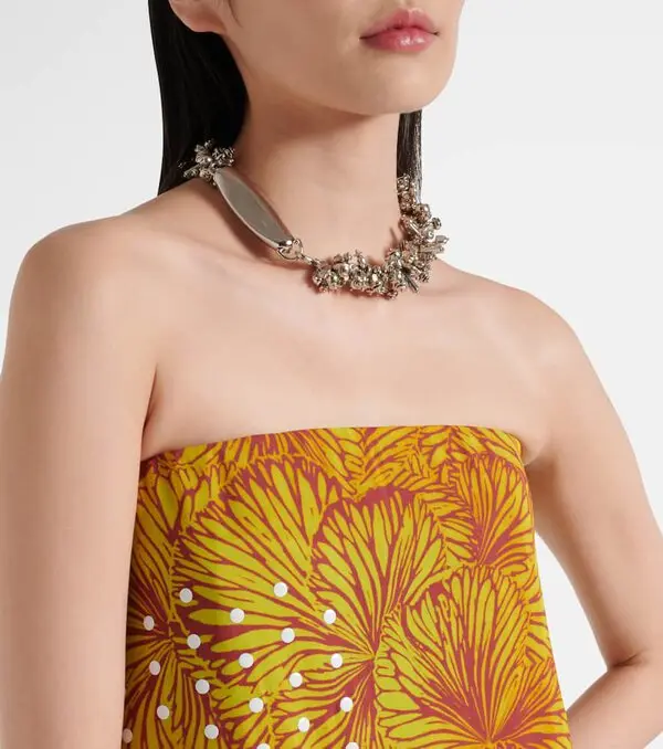 Dries Van Noten Printed Strapless Georgette Gown