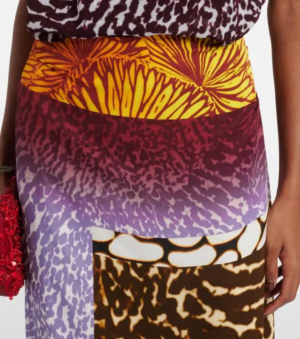 Dries Van Noten Printed Silk Midi Skirt