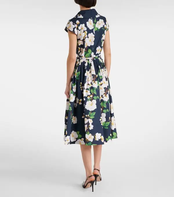 Oscar De La Renta Floral Pleated Cotton-blend Midi Dress