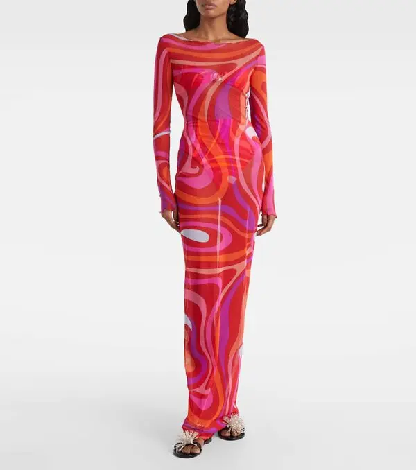 Emilio Pucci Marmo Sheer Tulle Maxi Dress