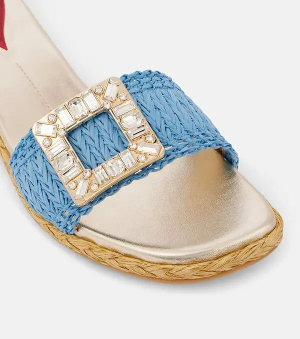 ROGER VIVIER Espa Embellished Raffia Slides