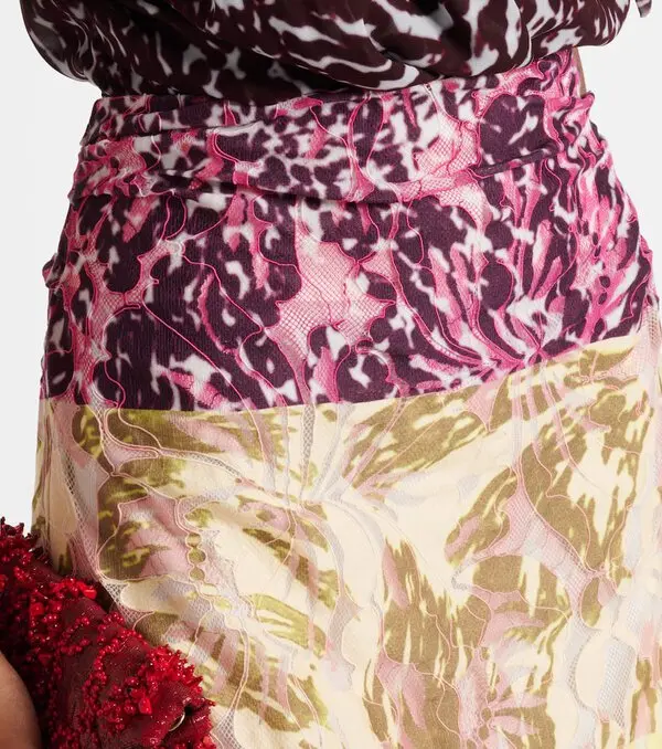 Dries Van Noten Colorblocked Gathered Midi Skirt