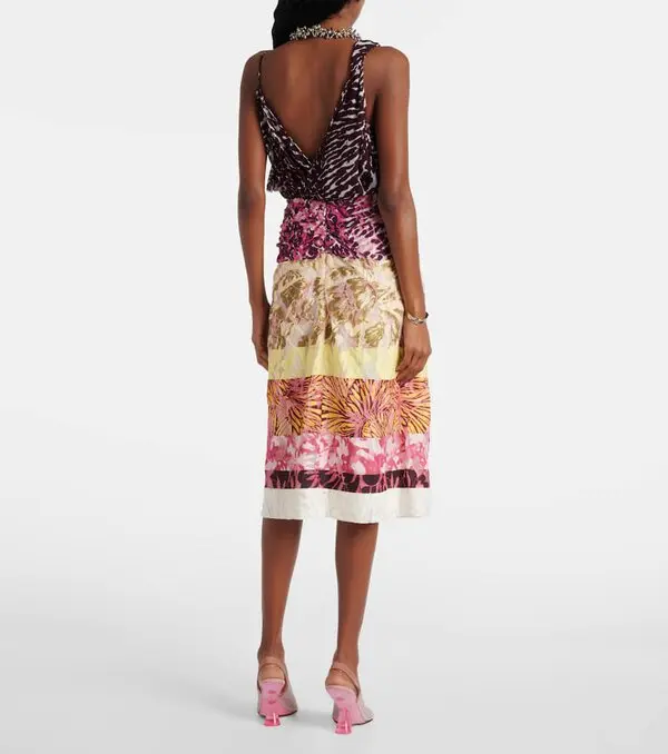 Dries Van Noten Colorblocked Gathered Midi Skirt