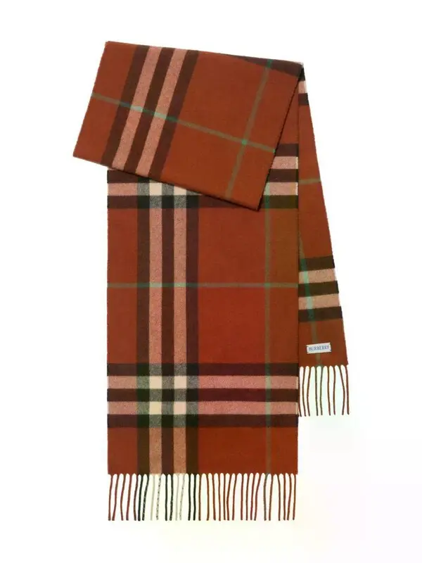 Burberry Checked Cashmere Scarf - Orange