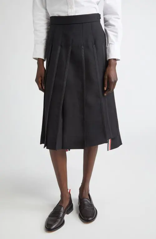 Thom Browne Classic Tipping Pleated Wool Skirt - Black