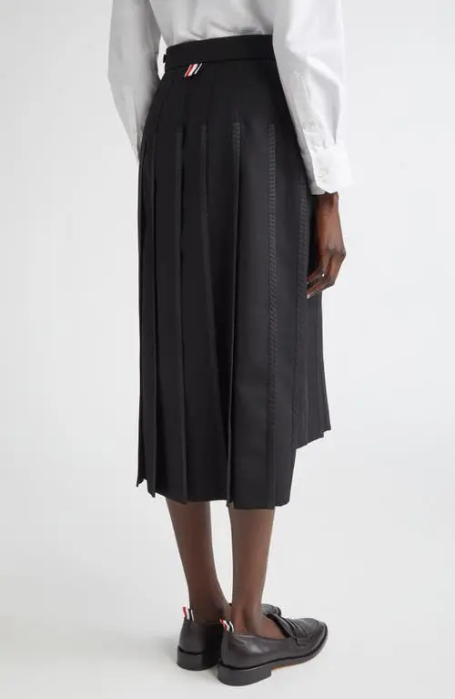 Thom Browne Classic Tipping Pleated Wool Skirt - Black
