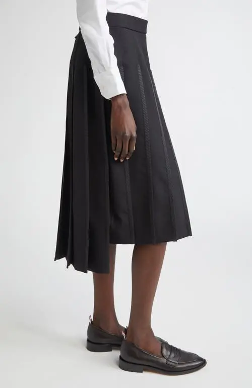 Thom Browne Classic Tipping Pleated Wool Skirt - Black