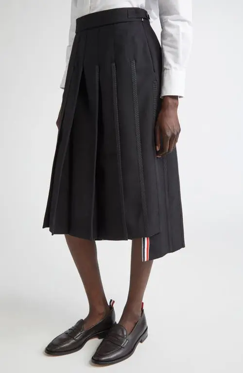 Thom Browne Classic Tipping Pleated Wool Skirt - Black