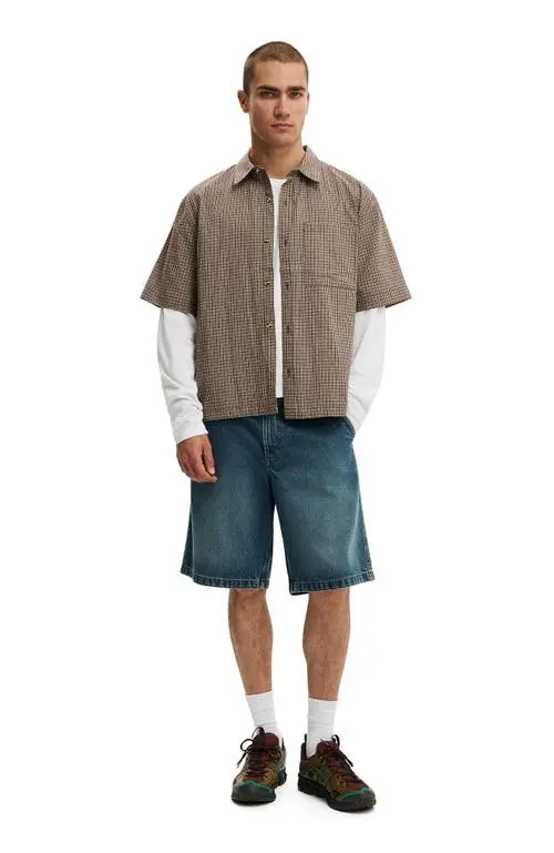 COTTON ON Darcy Short Sleeve Shirt - Choc Mini Check