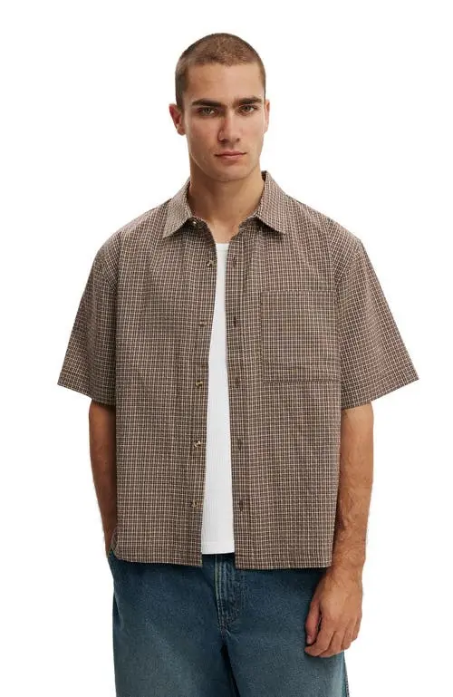 COTTON ON Darcy Short Sleeve Shirt - Choc Mini Check