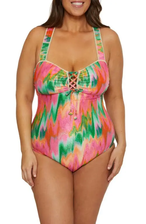 BECCA® By Rebecca Virtue Metallic Lace-up One-piece Swimsuit - Multi