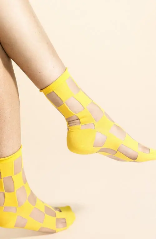 Hansel From Basel Chucks Check Sheer Crew Socks - Citron