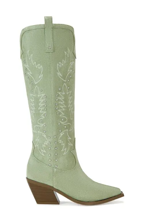 AZALEA WANG Beckett Pointed Toe Knee High Western Boot - Mint