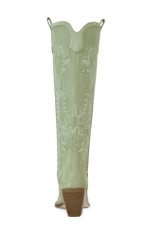 AZALEA WANG Beckett Pointed Toe Knee High Western Boot - Mint