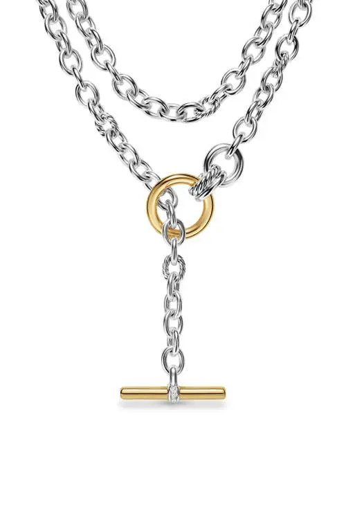 David Yurman Dy Mercer Double Row Toggle Chain Necklace - Diamond/ Silver/ Gold