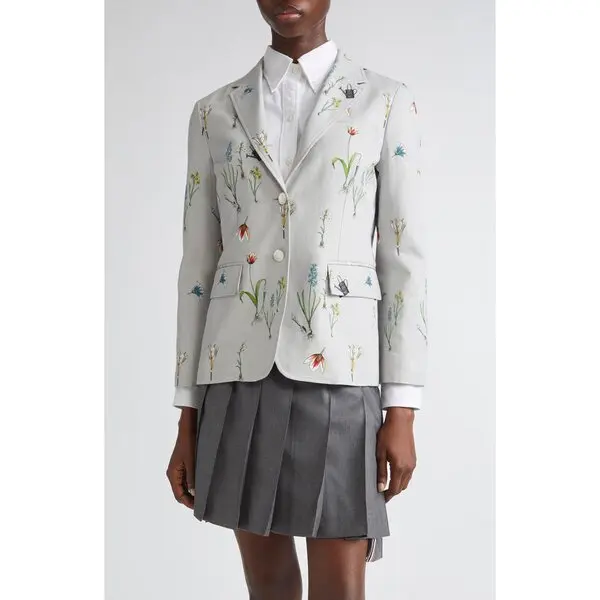 Thom Browne Fit 1 Botanical Print Cotton & Linen Blazer - Medium Grey