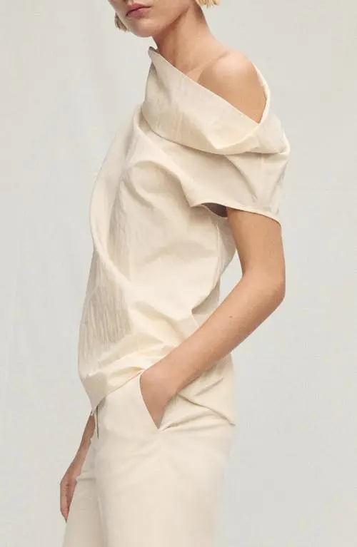 Mango Asymmetric Off-the-shoulder Cotton Blend Top