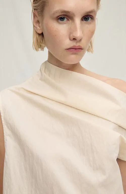 Mango Asymmetric Off-the-shoulder Cotton Blend Top