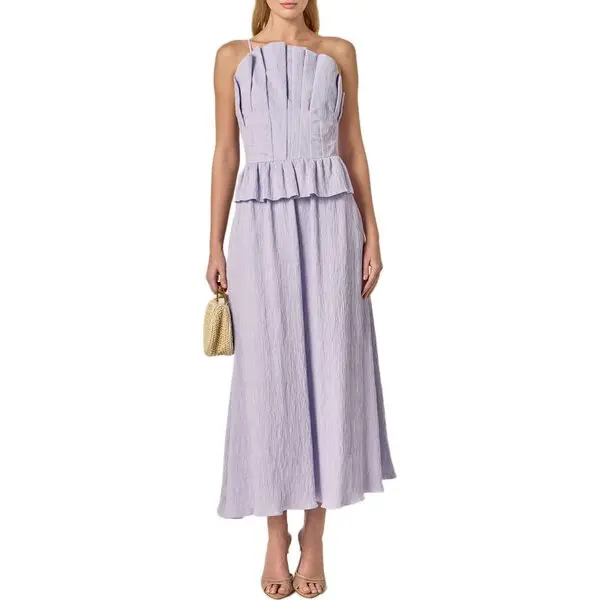 English Factory Pleated Ruffle Strapless Maxi Dress - Lavender