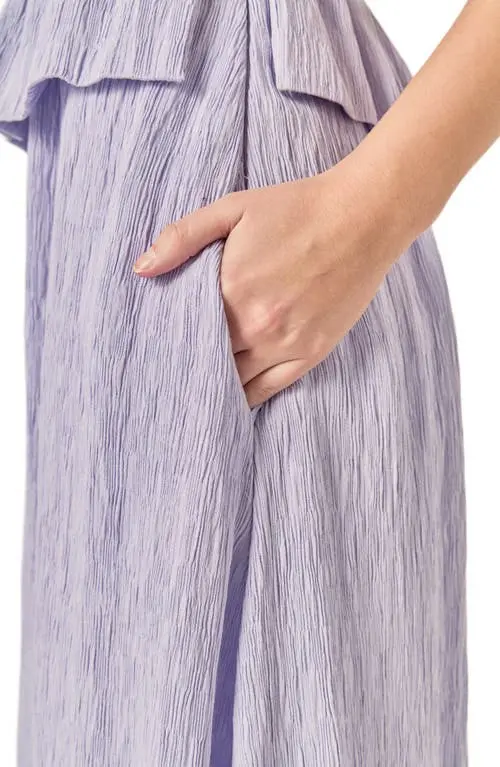 English Factory Pleated Ruffle Strapless Maxi Dress - Lavender