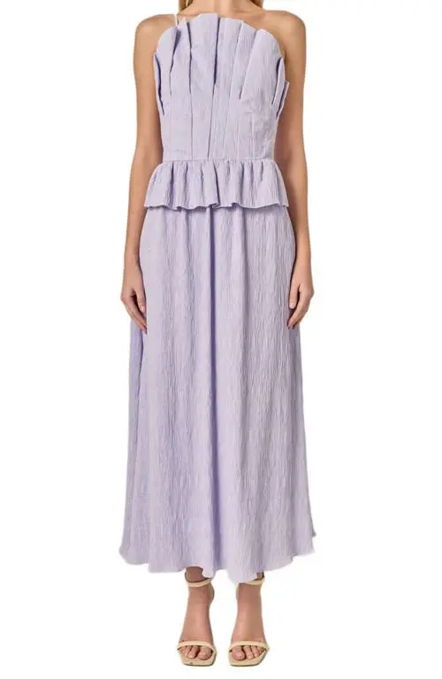 English Factory Pleated Ruffle Strapless Maxi Dress - Lavender
