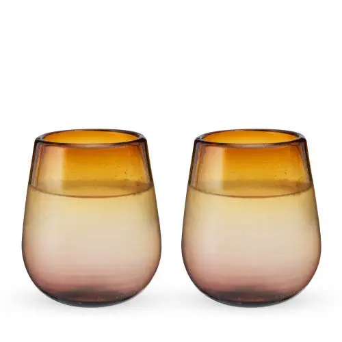 TWINE Segunda Vida El Ocaso Recycled Stemless Wine Glasses Set Of 2 - Brown