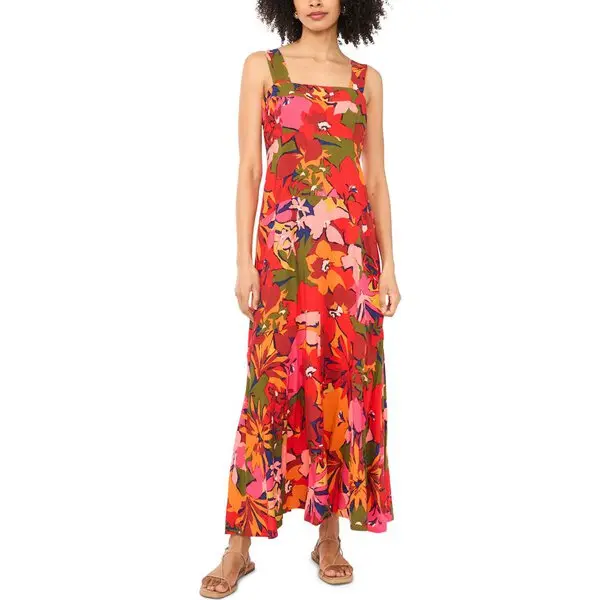 Vince Camuto Printed Sleeveless Maxi Dress - Lobster Red