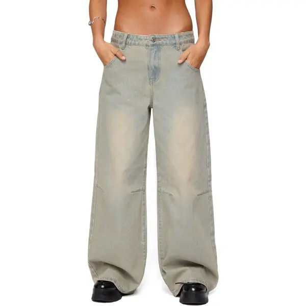 EDIKTED Santi Low Rise Wide Leg Jeans - Light-blue