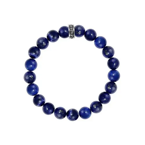 KING BABY STUDIO 10mm Lapis Lazuli Beaded Bracelet With Logo Ring - Silver