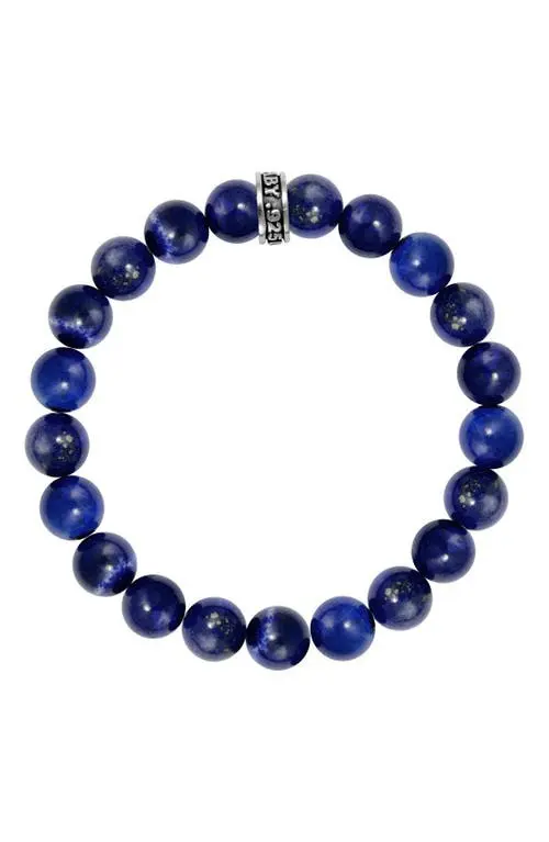 KING BABY STUDIO 10mm Lapis Beaded Bracelet With Logo Ring - Silver/blue