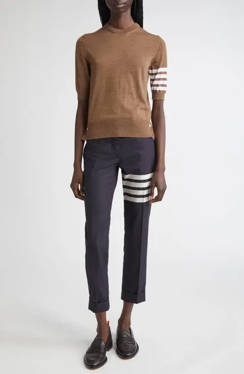 Thom Browne 4-bar Short Sleeve Wool Blend Sweater - Walnut