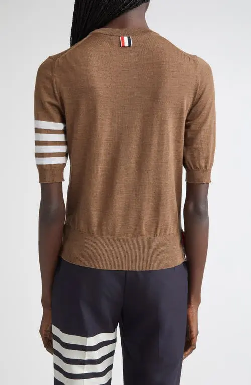 Thom Browne 4-bar Short Sleeve Wool Blend Sweater - Walnut