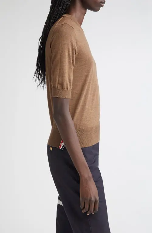 Thom Browne 4-bar Short Sleeve Wool Blend Sweater - Walnut