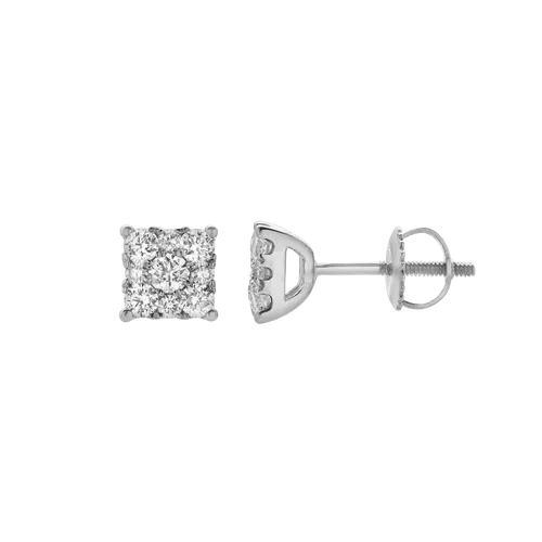 LUVMYJEWELRY 0.5 Ctw Lab Grown Diamond Cluster Earrings - 14k White Gold