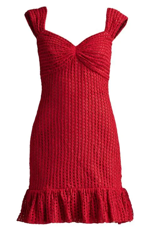 Tadashi Shoji Open Stitch Ruffle Hem Cocktail Dress