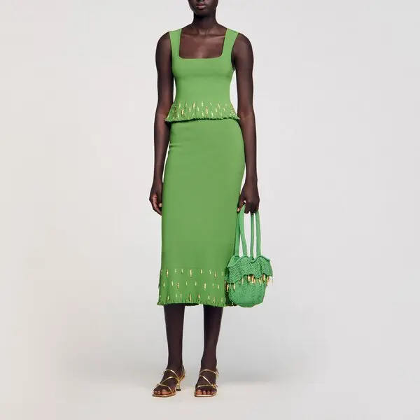 Sandro Knit Top With Charms - Green