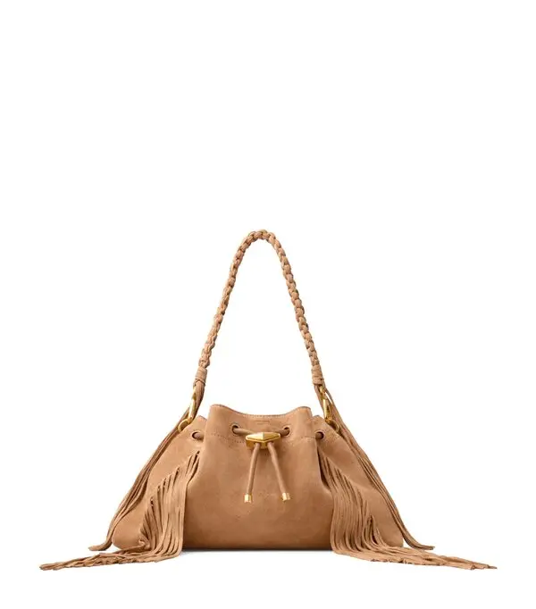 JIMMY CHOO Medium Cinch Suede Bucket Bag - Beige
