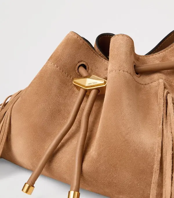 JIMMY CHOO Medium Cinch Suede Bucket Bag - Beige