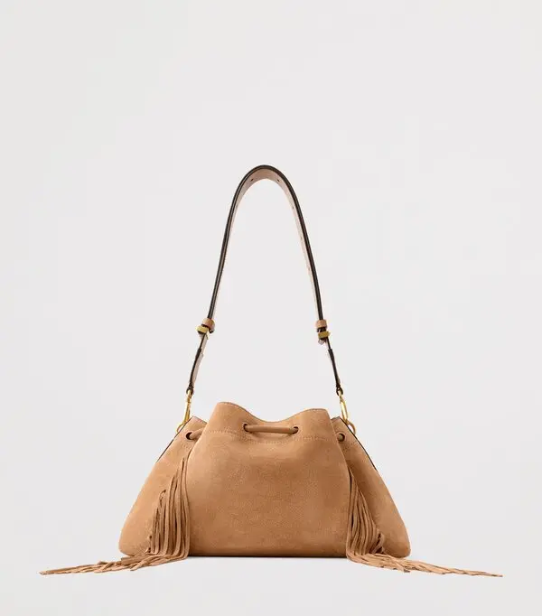 JIMMY CHOO Medium Cinch Suede Bucket Bag - Beige