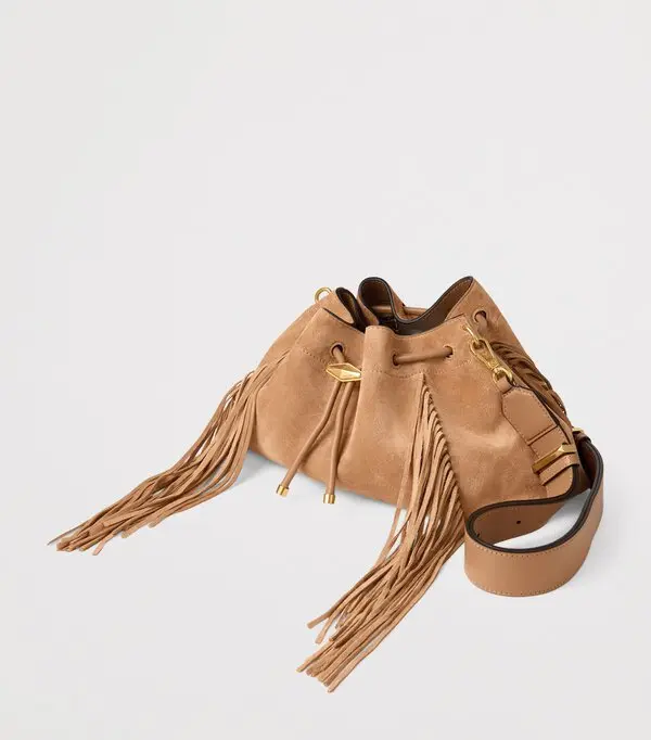 JIMMY CHOO Medium Cinch Suede Bucket Bag - Beige