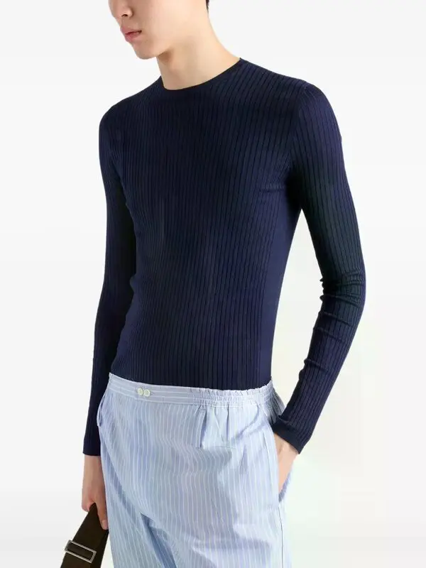 Prada Ribbed Cotton Crew Neck Sweater